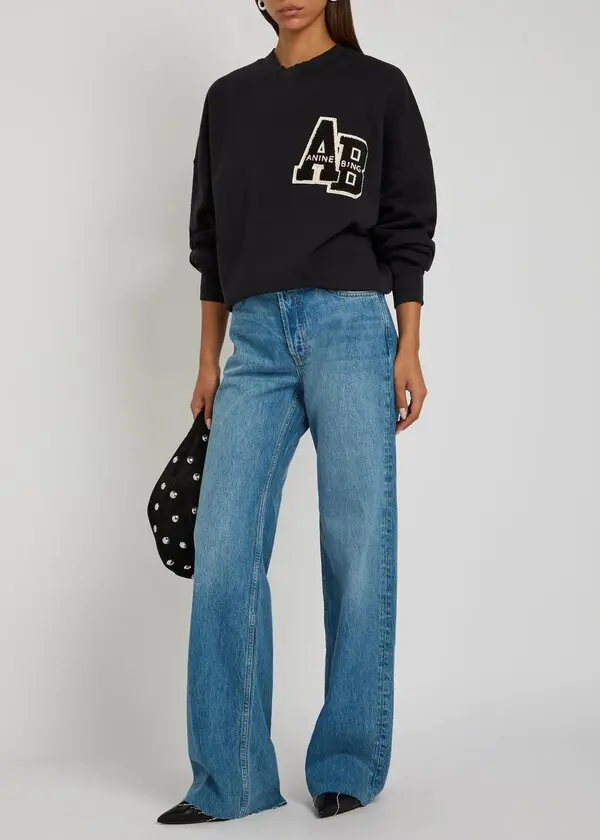 ANINE BING Miles Appliquéd Cotton Sweatshirt