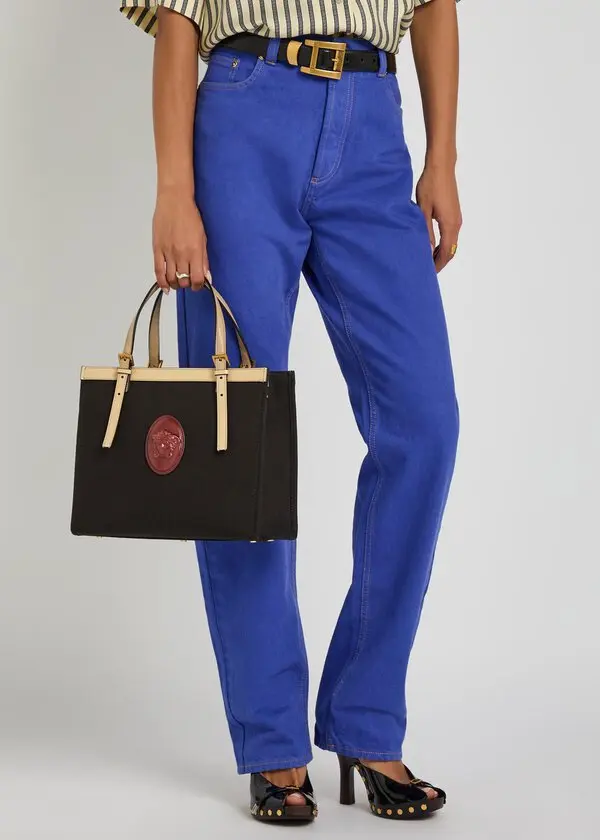Versace Medium Logo-appliquéd Leather And Canvas Tote