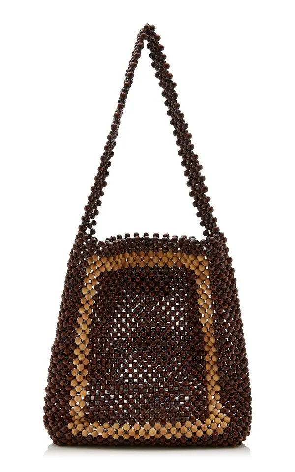 ST. AGNI Beaded Wooden Tote Bag - Brown