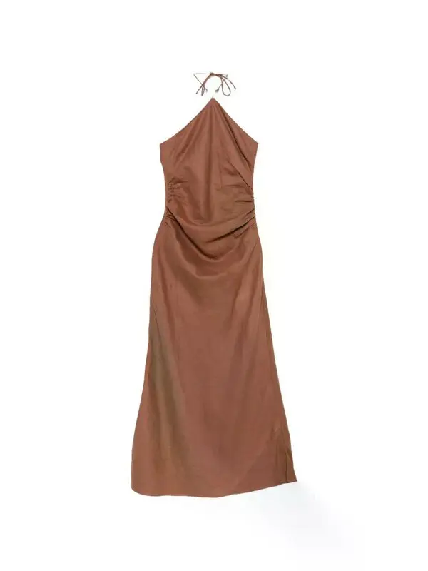 Faithfull The Brand Natalia Beaded Halterneck Midi Dress - Brown