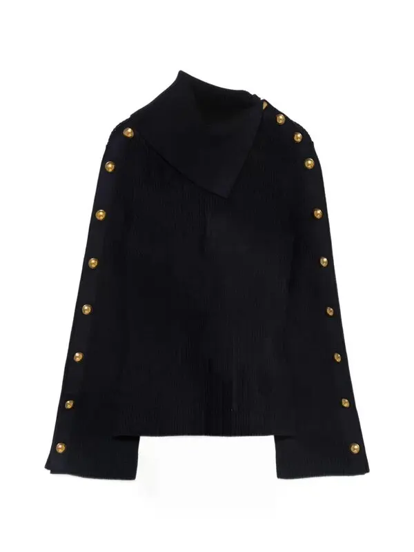 Elisabetta Franchi Button-embellished Ribbed-knit Sweater - Blue