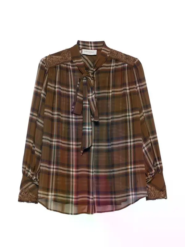 ERMANNO FIRENZE Check-pattern Pussy-bow Shirt - Brown