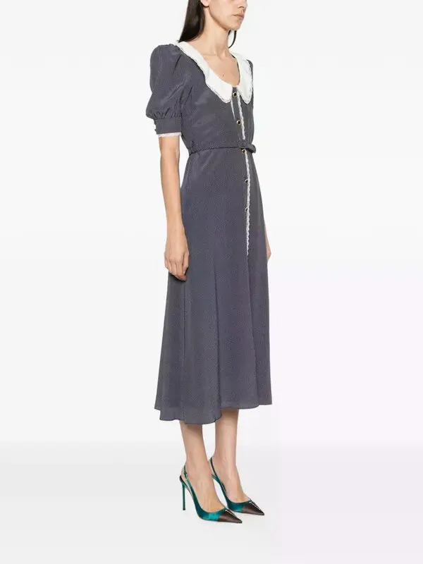 Alessandra Rich Navy Polka Dot Midi Dress