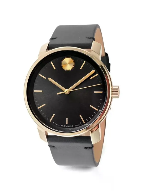 Movado 41mm Leather Strap Watch - Black