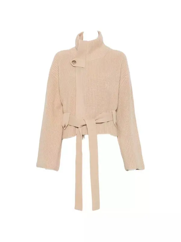 Brandon Maxwell Neal Belted Zip-front Cardigan - Neutrals