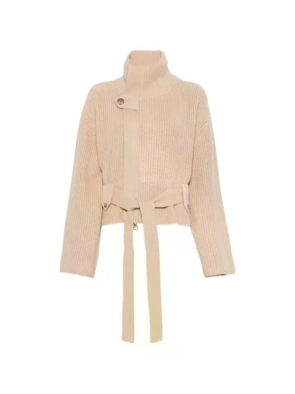Brandon Maxwell Belted Zip-front Ribbed Knit Cardigan