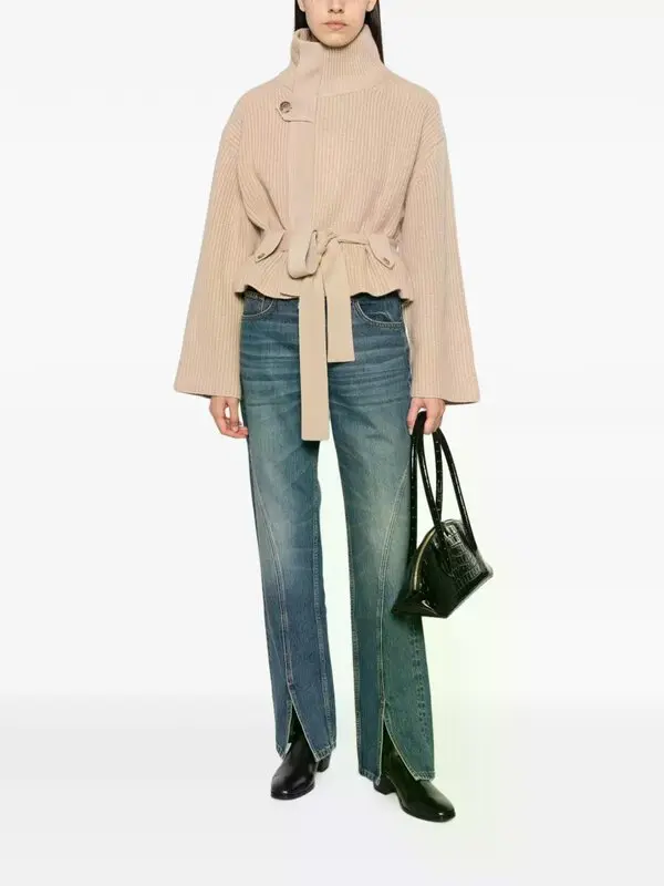 Brandon Maxwell Belted Zip-front Ribbed Knit Cardigan