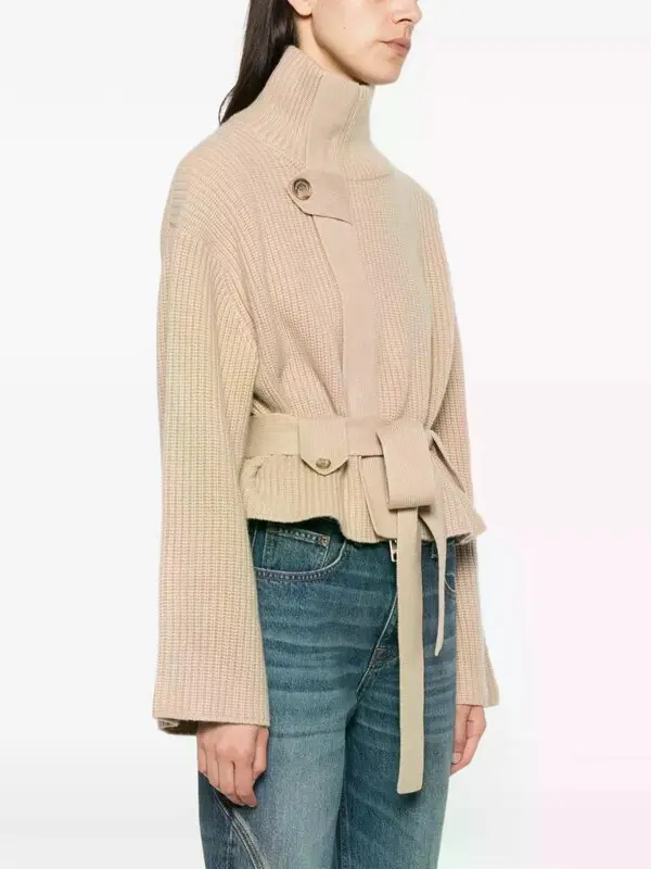 Brandon Maxwell Belted Zip-front Ribbed Knit Cardigan