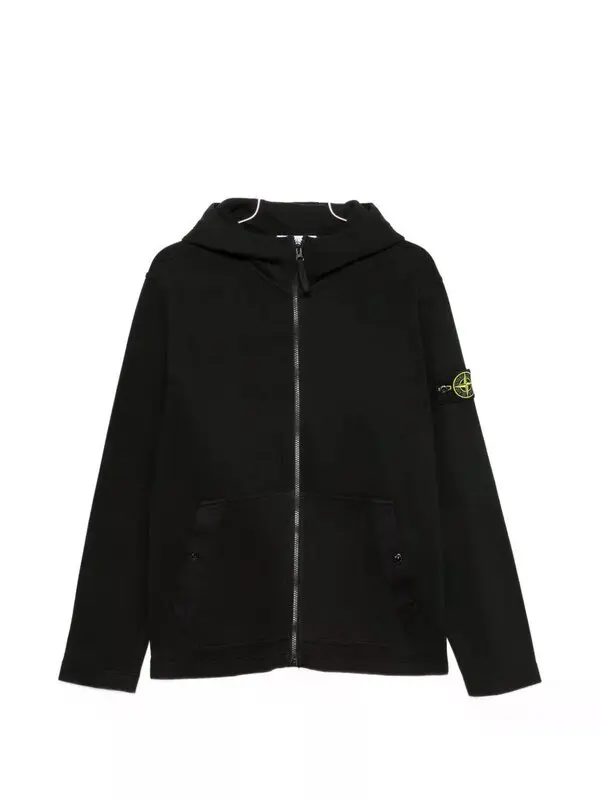 Stone Island Logo Patch Zip-up Hoodie - Black