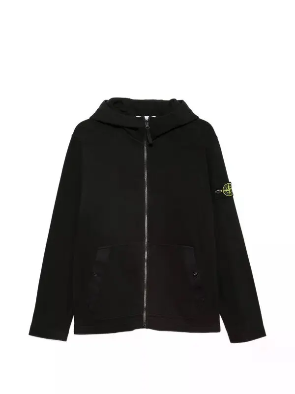 Stone Island Logo Patch Zip-up Hoodie - Black