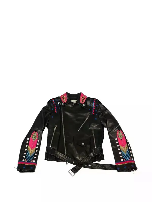 Valentino Garavani Bead-embellished Leather Jacket - Black