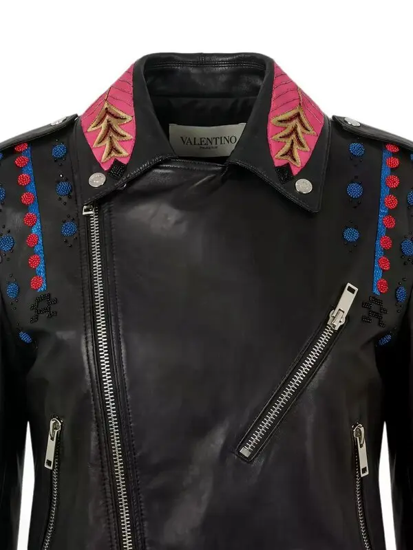 Valentino Garavani Bead-embellished Leather Jacket