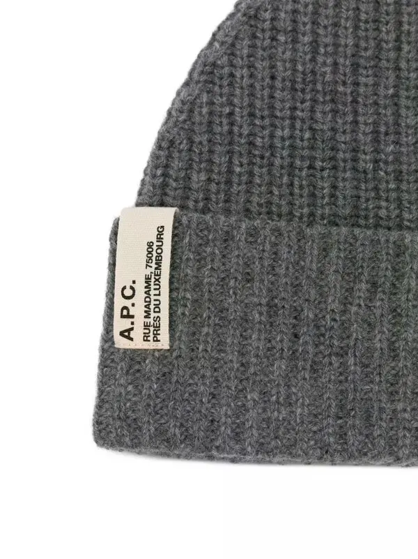 A.p.c. Ribbed-knit Logo-patch Beanie Hat