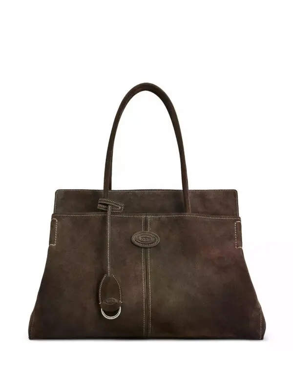 TOD'S Suede Logo-patch Tote Bag - Brown
