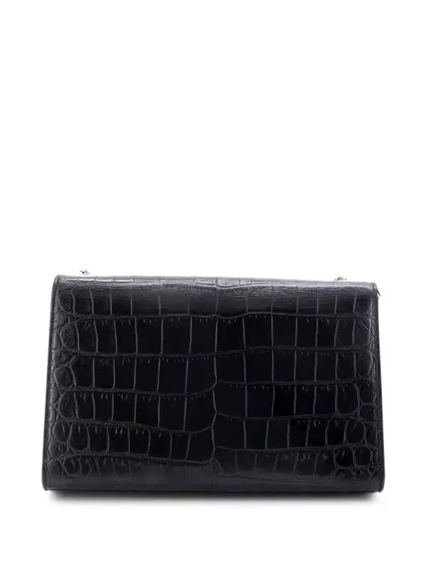 Saint Laurent Monogram Tassel Crocodile Embossed Leather Medium Crossbody Bag