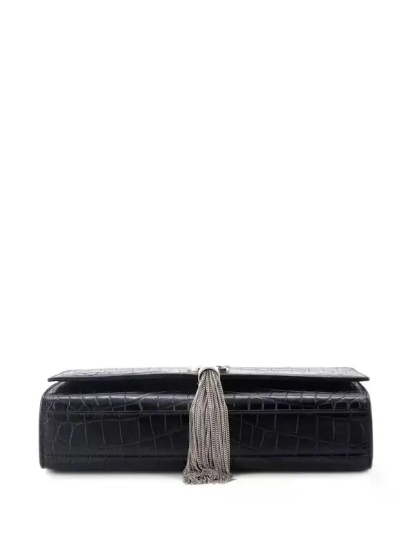 Saint Laurent Monogram Tassel Crocodile Embossed Leather Medium Crossbody Bag