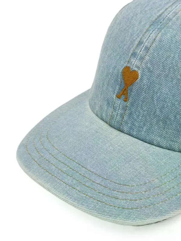 AMI Paris Denim Cotton Cap With De Coeur