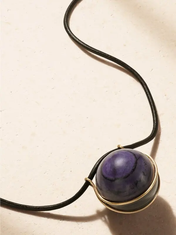 Marisa Klass 18-karat Gold, Sujilite And Leather Necklace - Purple