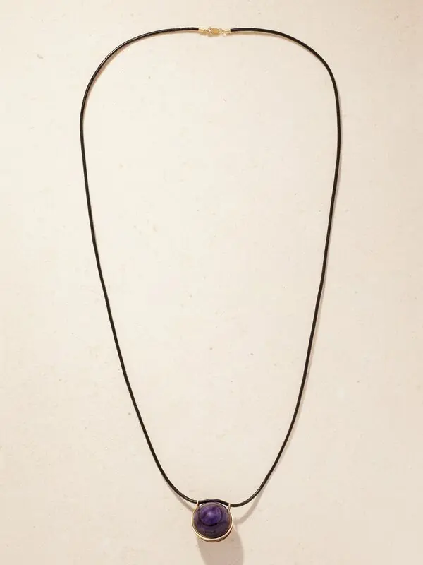 Marisa Klass 18-karat Gold Sugilite And Leather Necklace