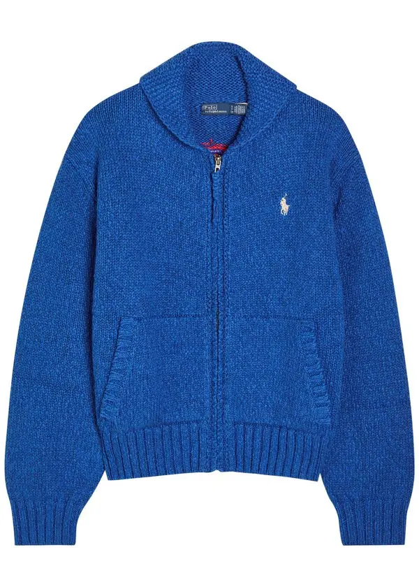 Polo Ralph Lauren Zip-up Cotton Knit Jumper With Embroidered Logo - Blue