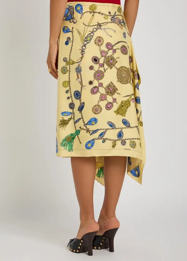 Versace Printed Silk-twill Midi Skirt
