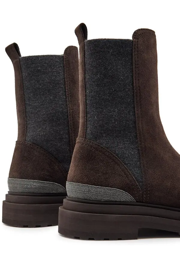 Brunello Cucinelli Suede And Knit Ankle Boots