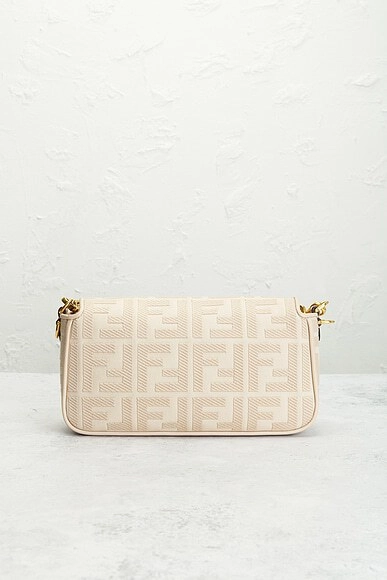 Fendi Vitello King Ff Embroidered Mini Baguette Shoulder Bag