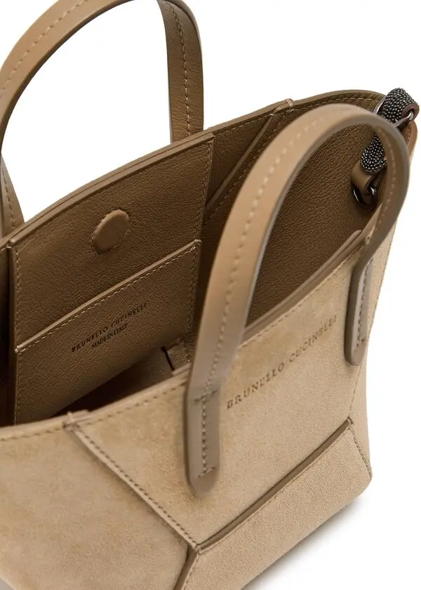 Brunello Cucinelli Bead Mini Panelled Suede Tote
