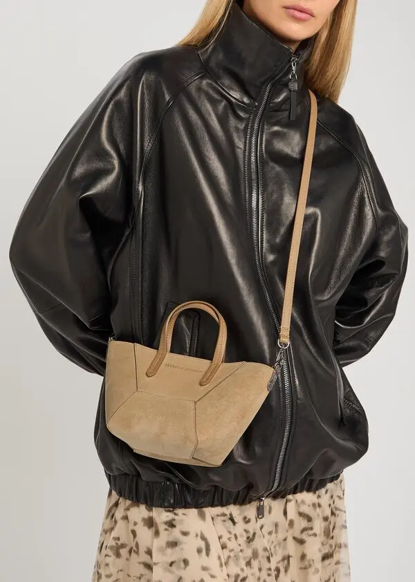 Brunello Cucinelli Bead Mini Panelled Suede Tote