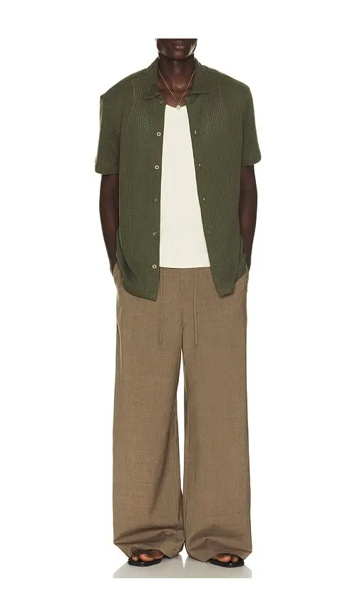 Vince Pointelle Short Sleeve Button Down Shirt In . Also - Green