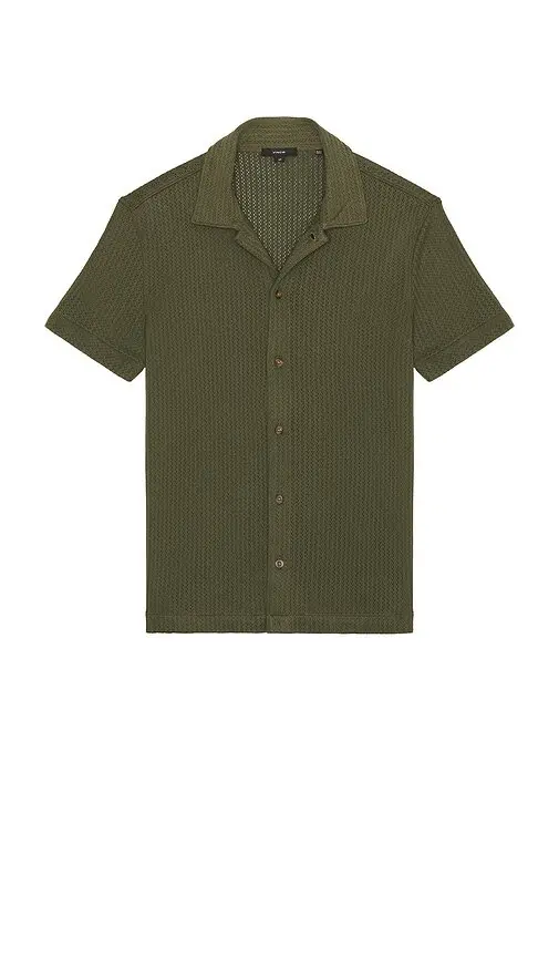 Vince Pointelle Short Sleeve Button Down Shirt In . Also - Green