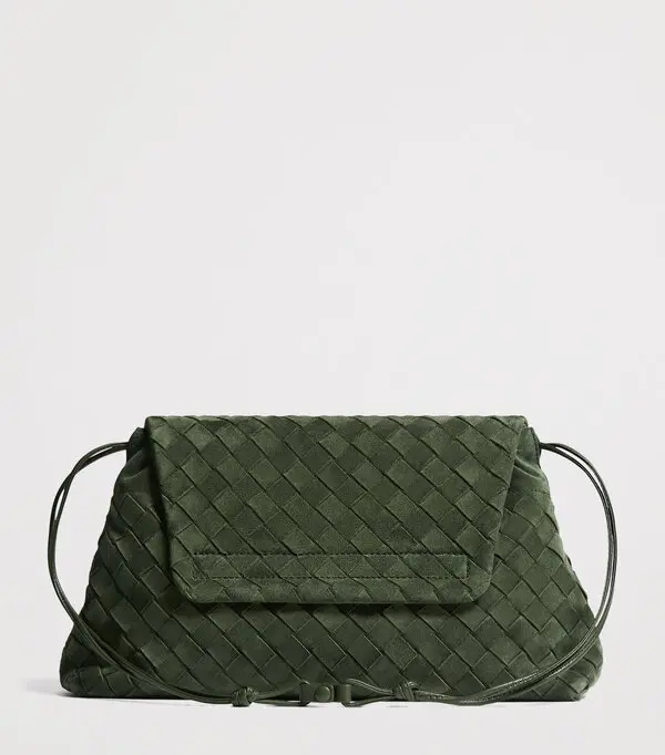 Bottega Veneta Suede Giorno Shoulder Bag - Green