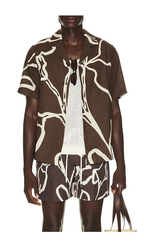 Frescobol Carioca Roberto Linen Short Sleeve Shirt Flor Printt In . Also - Brown