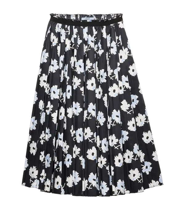 Prada Cotton Pleated Midi Skirt - Black