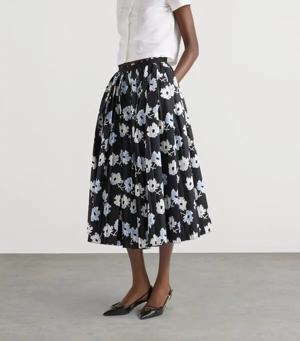 Prada Cotton Pleated Midi Skirt