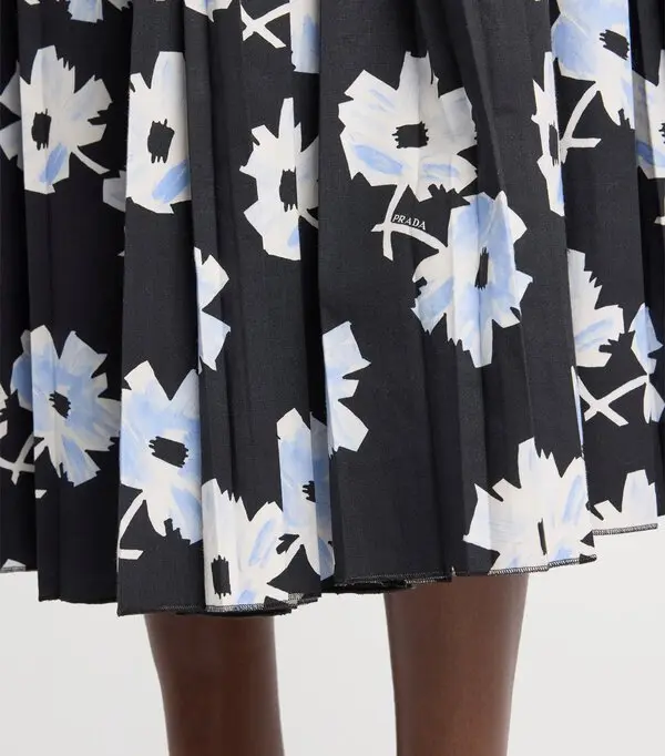 Prada Cotton Pleated Midi Skirt