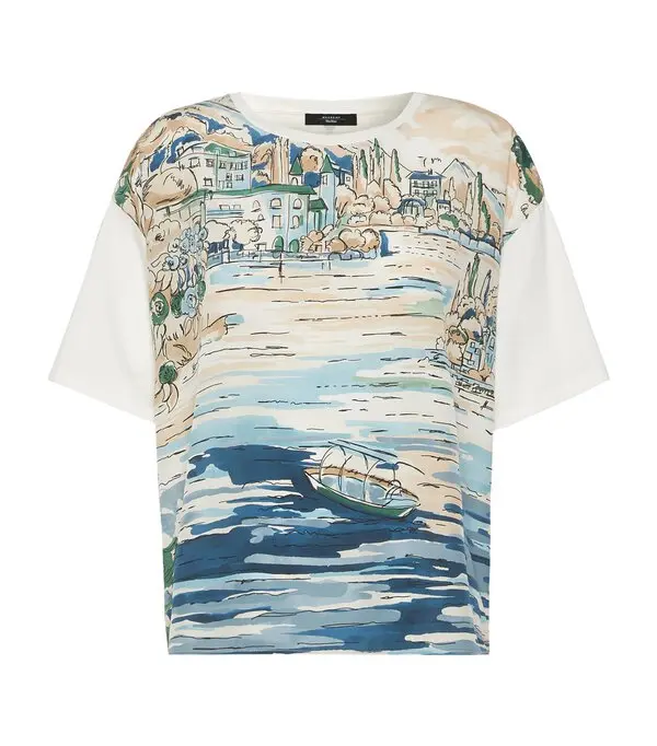 Max Mara Stretch-cotton Silk-trim Printed T-shirt