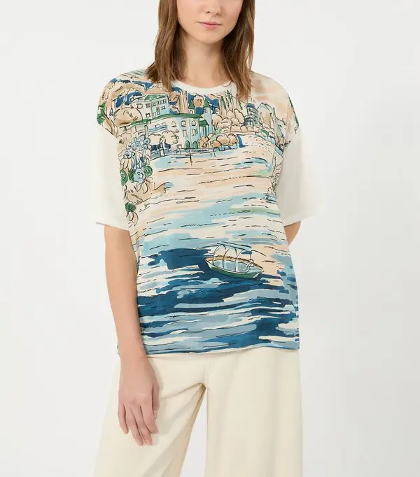 Max Mara Stretch-cotton Silk-trim Printed T-shirt