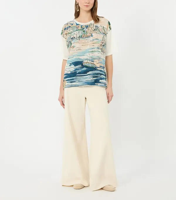 Max Mara Stretch-cotton Silk-trim Printed T-shirt