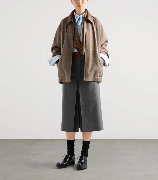 Prada Wool Rush Stitch Midi Skirt