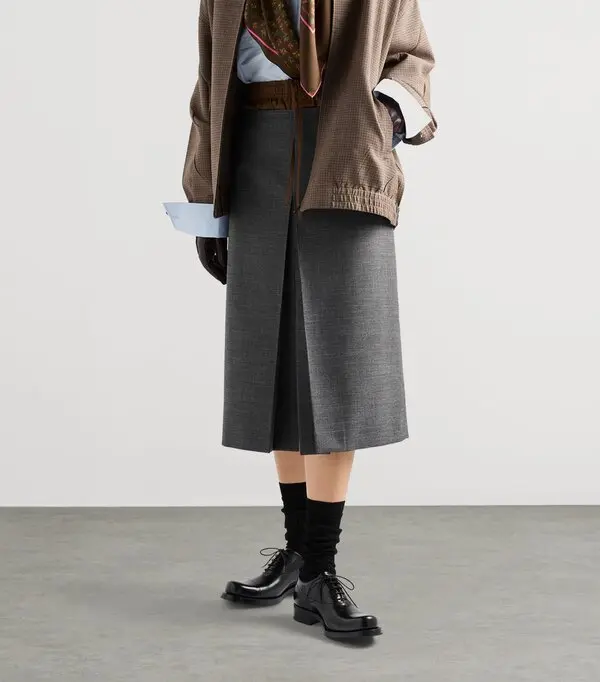 Prada Wool Rush Stitch Midi Skirt