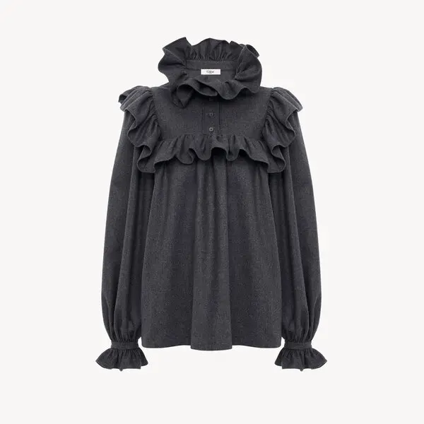 Chloé High-neck Ruffled Wool & Cashmere Flannel Top