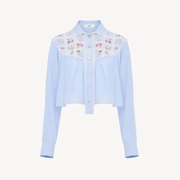 Chloé Cropped Silk And Cotton Poplin Blouse With Floral Embroidery