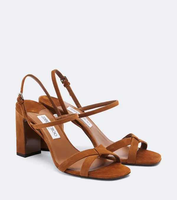JIMMY CHOO Elsy Suede Slingback Sandals - Brown