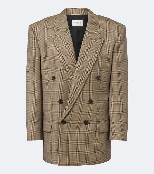 Saint Laurent Double-breasted Prince Of Wales Wool Blazer - Beige