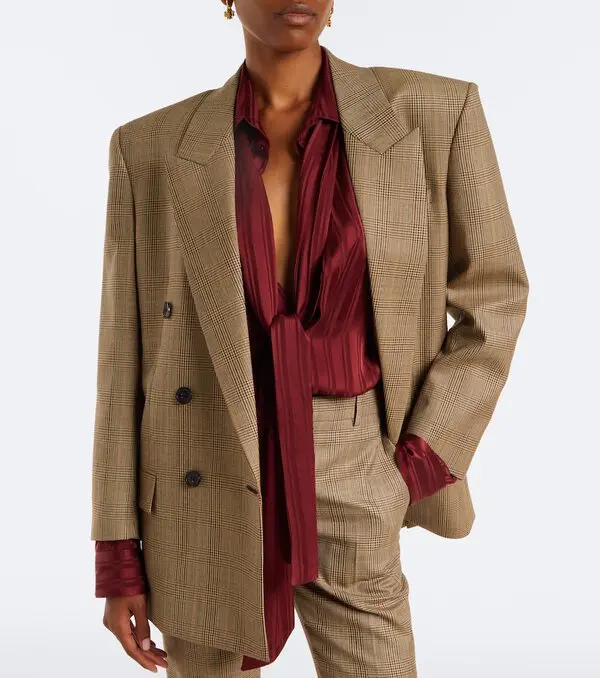 Saint Laurent Double-breasted Prince Of Wales Wool Blazer