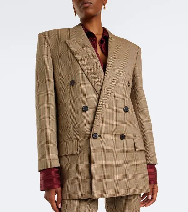 Saint Laurent Double-breasted Prince Of Wales Wool Blazer