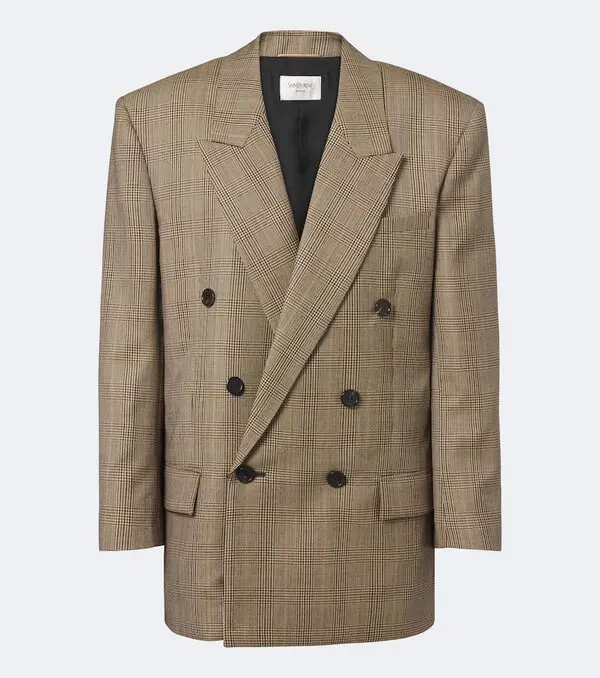Saint Laurent Prince Of Wales Check Wool Blazer - Beige