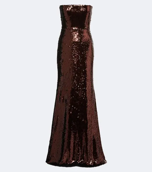 Alex Perry Sequined Bustier Gown - Brown