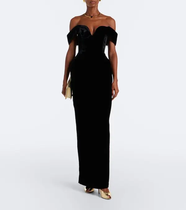 Rachel Gilbert Ryn Off-shoulder Velvet Corset Gown